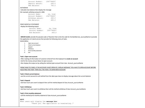 Solved Bank Account Service And Review Data Type Class