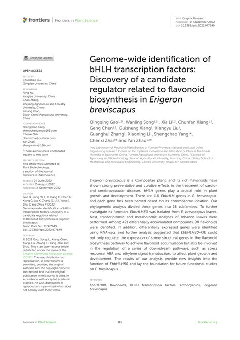 Pdf Genome Wide Identification Of Bhlh Transcription Factors Discovery Of A Candidate