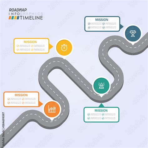Road Map Infographic Steps Timeline Concept Winding Road Vector Illustration Stock Vector