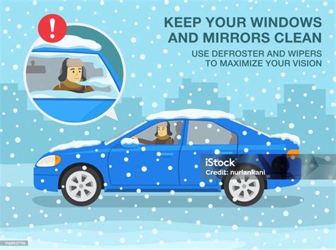 창문과 거울을 깨끗하게 유지하고 성에 제거 장치와 물티슈를 사용하여 시력을 극대화하십시오 눈 덮인 도로에서 자동차의 측면
