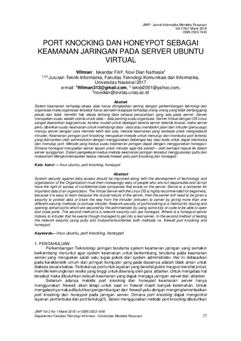 Pdf Port Knocking Dan Honeypot Sebagai Keamanan Jaringan Pada Server
