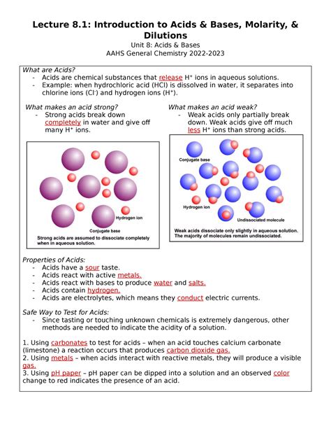 01 Lecture 8 Molarity Notes Lecture 8 Introduction To Acids