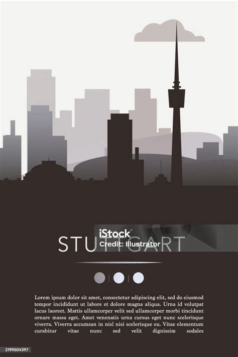 슈투트가르트 도시 서식 파일 웹 사이트 프리젠 테이션 첫 페이지 초대장 스카이 라인 랜드 마크와 출판물 시트 벡터 독일 이미지 레이아웃 간단하고 회색조 0명에 대한 스톡