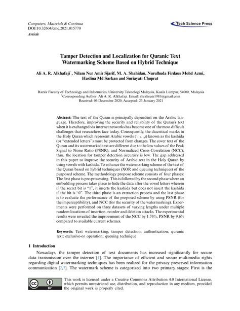 Pdf Tamper Detection And Localization For Quranic Text Watermarking