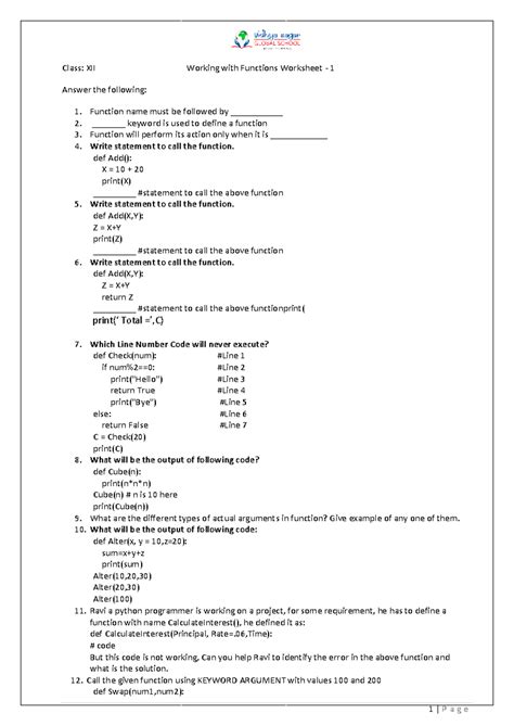 Working With Functions Ws 1 Class Xii Working With Functions