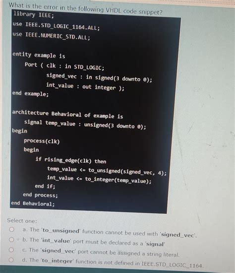Solved What Is The Error In The Following Vhdl Code