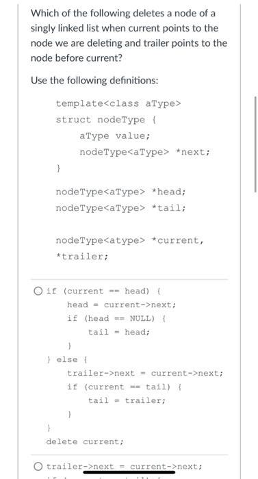 Solved Which Of The Following Deletes A Node Of A Singly