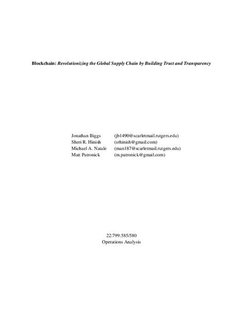 Pdf Blockchain Revolutionizing The Global Supply Chain By Building Trust And Transparency