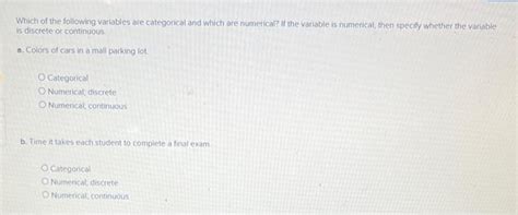 Which Of The Following Variables Are Categorical And
