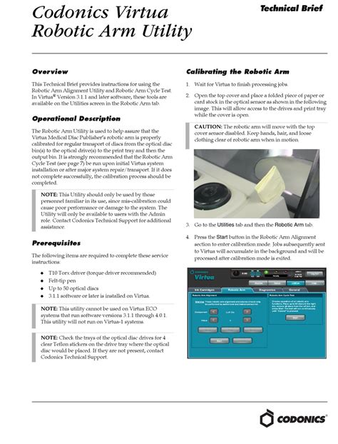 Codonics Virtua Robotic Arm Utility Technical Brief Pdf Download Manualslib