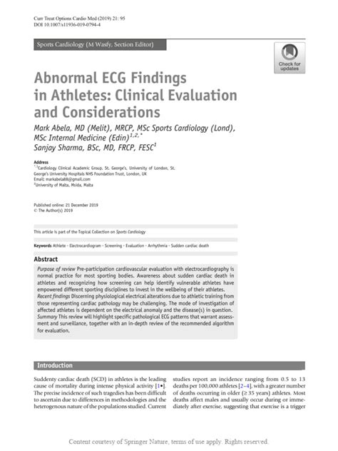 Abnormal Ecg Findings In Athletes Clinical Evaluat Pdf