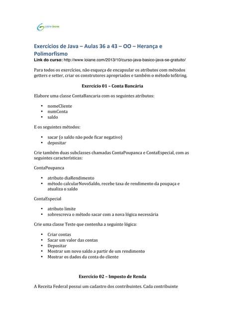 [curso java basico] exercicios aulas 36 a 43 pdf