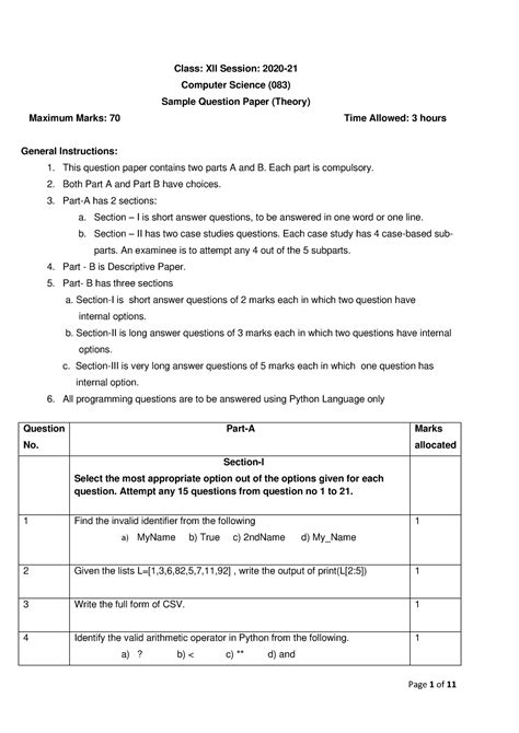 computer science sqp 2020 21 class xii session 2020 computer