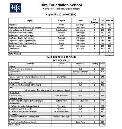 Class Six Hira Foundation School