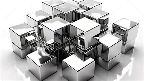 Chrome Plated Metallic Cubes A Group Of 3d Shapes Rendered Against A White Backdrop Powerpoint