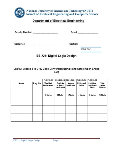 Lab 9 Excess 3 To Gray Code Conversion Using Nand Gates Pdf Logic Gate Computing