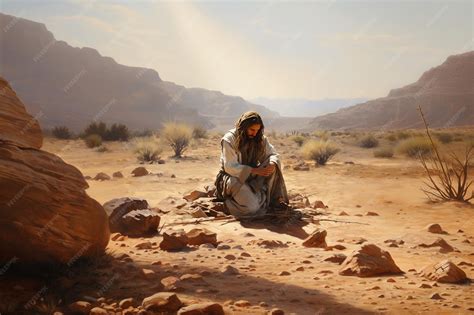 Premium Ai Image Jesus Christ Praying Fervently In The Wilderness