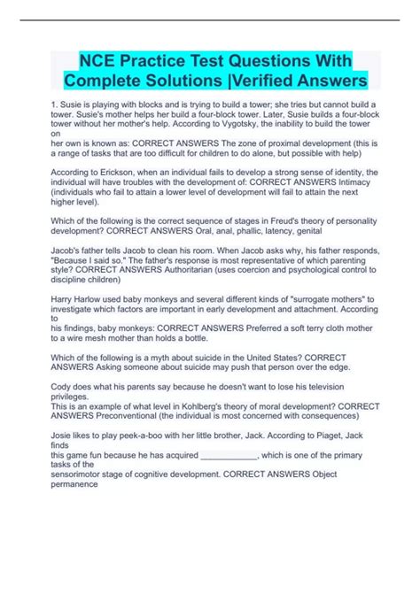 Nce Practice Test Questions With Complete Solutions Verified Answers Nce Stuvia Us