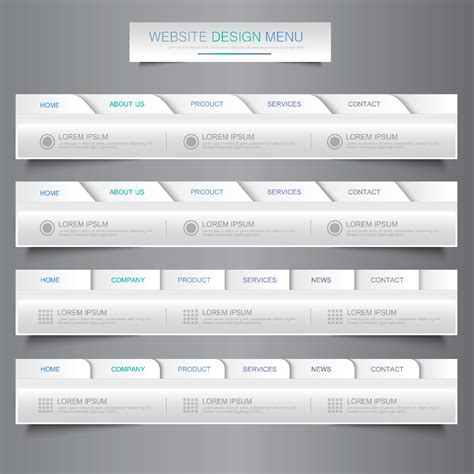 Web Site Design Menu Navigation Elements With Icons Set Navigation Menu Bar Vector Design