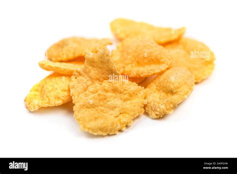 Cornflakes Isolated Macro Small Pile Of Corn Flakes On White