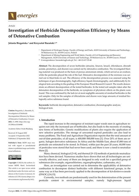 Pdf Investigation Of Herbicide Decomposition Efficiency By Means Of Detonative Combustion