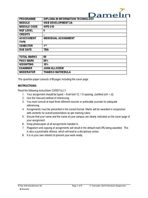 web development 2a individual assignment pdf html world wide web