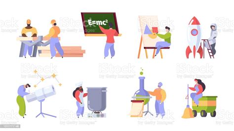 균일 한 전문 인력 노동자 요리사 요리사 다양한 직업 노동자 캐릭터 화려한 벡터 일러스트 컬렉션 과학자에 대한 스톡 벡터 아트 및 기타 이미지 Istock