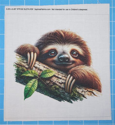Sloth 100 Cotton Fabric Panel Block Small Sewing Quilting Square