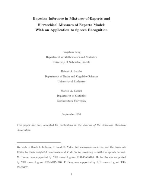 PDF Bayesian Inference In Mixtures Of Experts And Hierarchical Mixtures Of Experts Models With