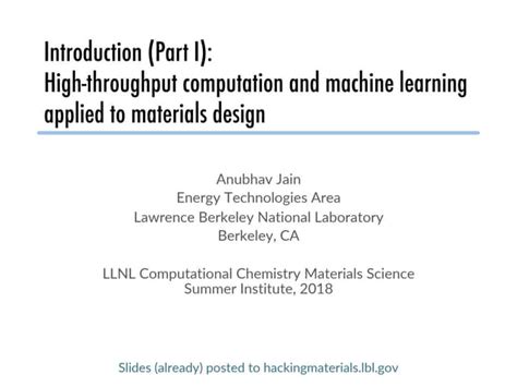 introduction part i high throughput computation and machine learning applied to materials