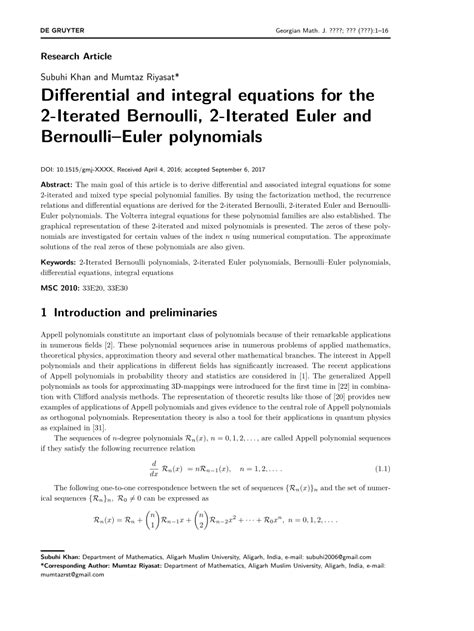 Pdf Differential And Integral Equations For The 2 Iterated Bernoulli