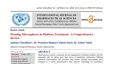Floating Microspheres In Diabetes Treatment A Comprehensive Review