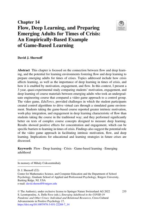 Pdf Flow Deep Learning And Preparing Emerging Adults For Times Of Crisis An Empirically