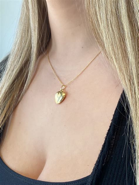 14k Solid Gold Heart Pendant Puffy Heart Charm Pendant Love Necklace