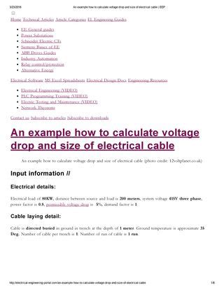 An Example How To Calculate Voltage Drop And Size Of Electrical Cable EEP