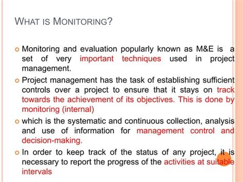 Monitoring And Evaluation For Project Management Pptx