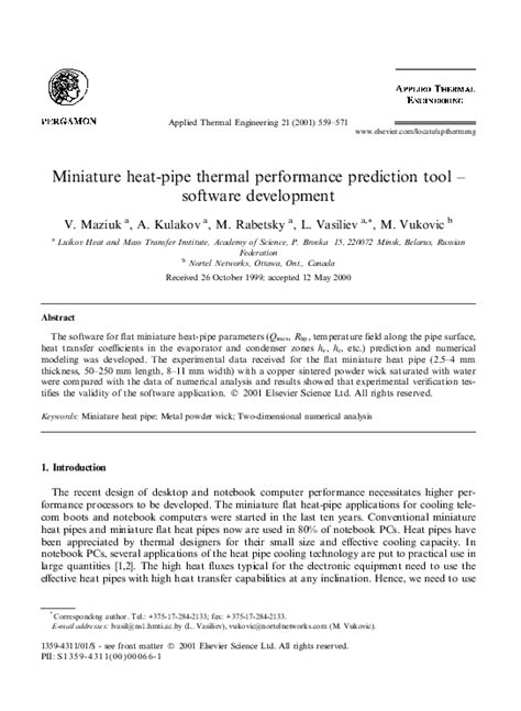 Pdf Miniature Heat Pipe Thermal Performance Prediction Tool