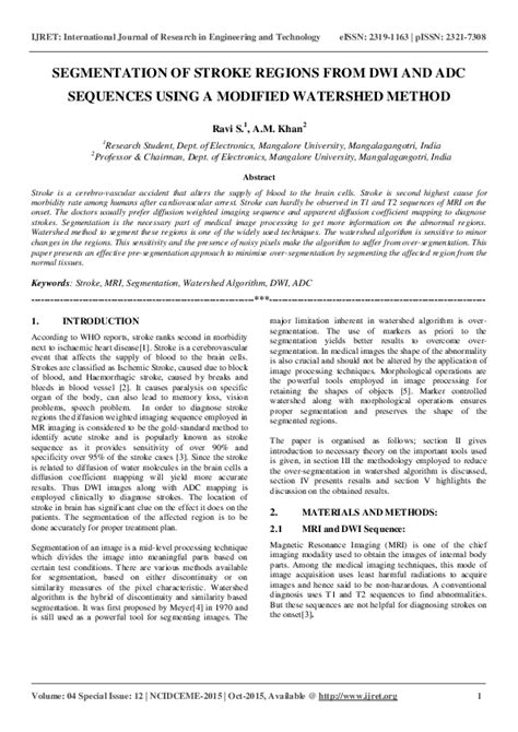 pdf segmentation of stroke regions from dwi and adc sequences using a modified watershed method