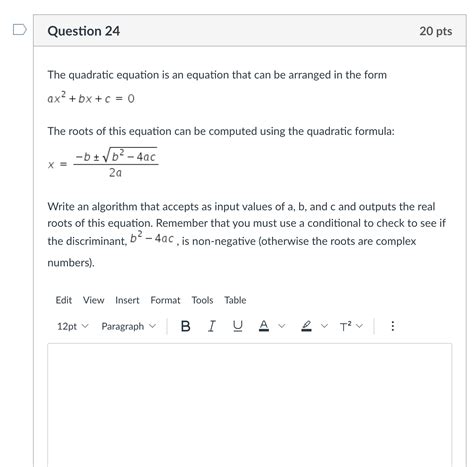 Solved The Quadratic Equation Is An Equation That Can Be Chegg Com