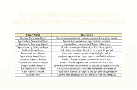 automated reporting generated by the revenue and expenditure accounting