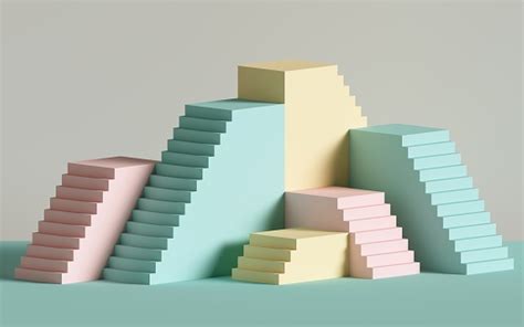 3d 렌더 옐로우 블루 핑크 계단 단계 파스텔 색상의 추상적 인 배경 패션 연단 최소한의 장면 원시 건축 블록 디자인 요소 0명에 대한 스톡 사진 및 기타 이미지 Istock
