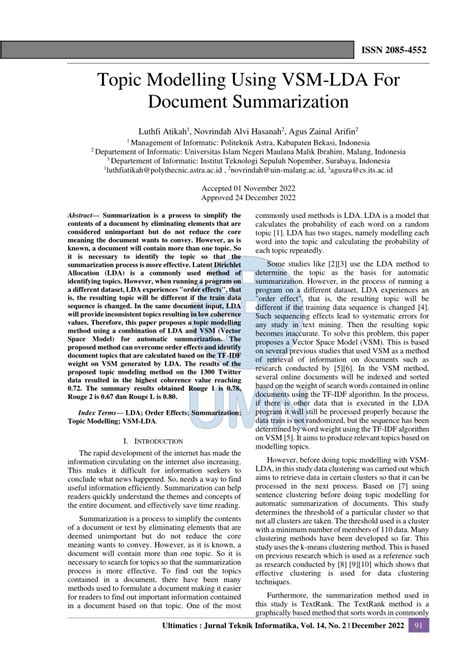 pdf topic modelling using vsm lda for document summarization