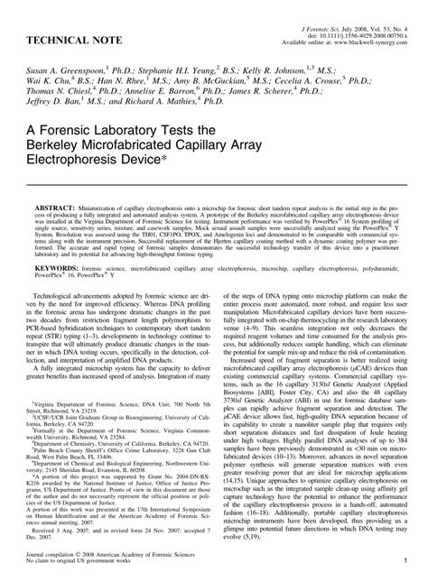 Pdf A Forensic Laboratory Tests The Berkeley Microfabricated Capillary Array Electrophoresis
