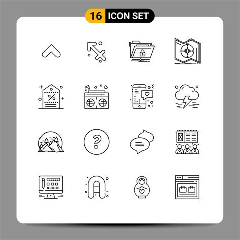 Stock Vector Icon Pack Of 16 Line Signs And Symbols For Navigation Map