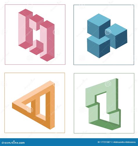 Different Optical Illusions Of Impossible Objects Stock Vector