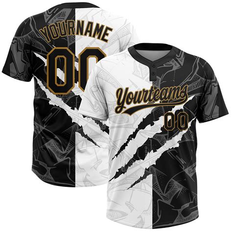 Custom Graffiti Pattern Softball Jersey Black Old Gold 3d Two Button