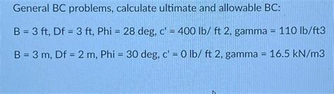 Solved General BC Problems Calculate Ultimate And Allowable Chegg