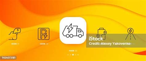 자동차 설정 아이콘입니다 전기 자동차 전기 전기 충전 배터리 축전지 주차 도로 교통 기술 개념입니다 5 단계의 인포 그래픽 타임 라인 비즈니스에 대 한 벡터 라인 아이콘 0