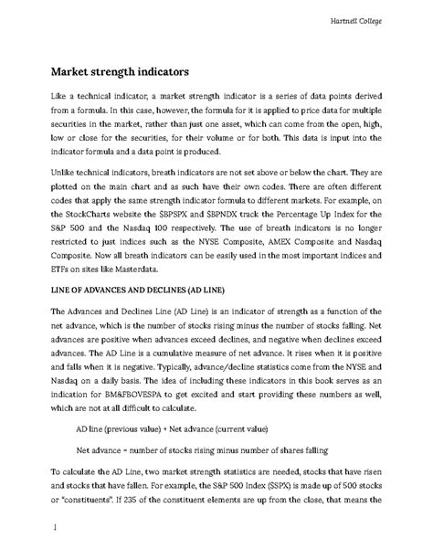 Market Strength Indicators In This Case However The Formula For It