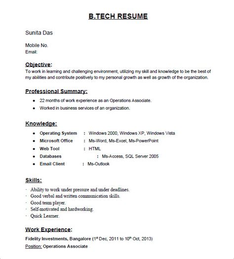 Resume Templates For Freshers PDF DOC